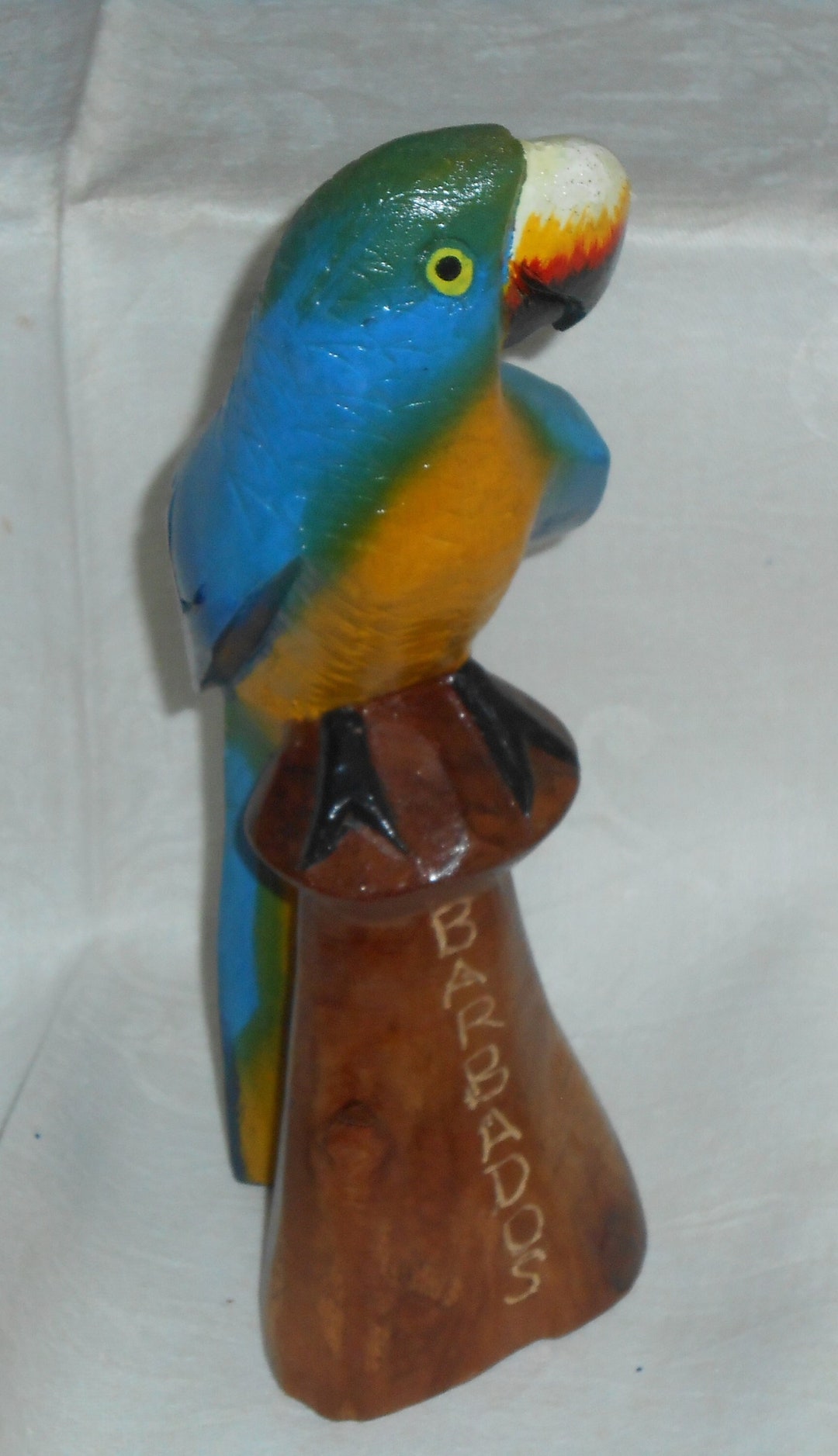 Barbados Wooden Parrot Sculpture Hand Carved From Single Piece of Wood ...