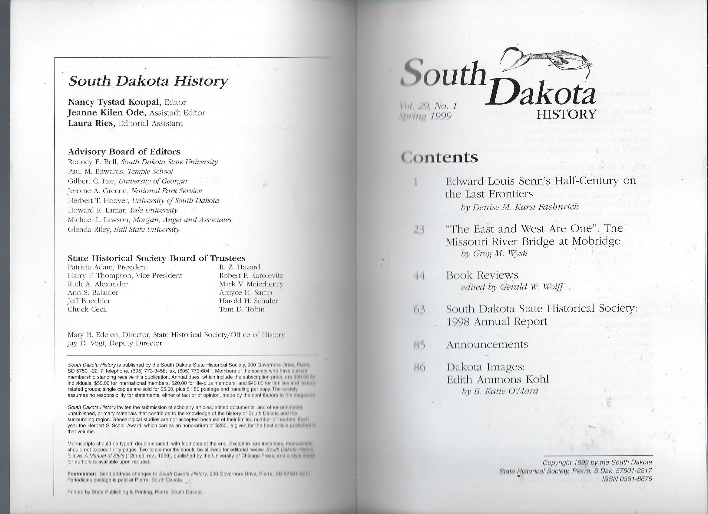 South Dakota History Magazine Spring 1999 Edward Louis Senn- Last ...