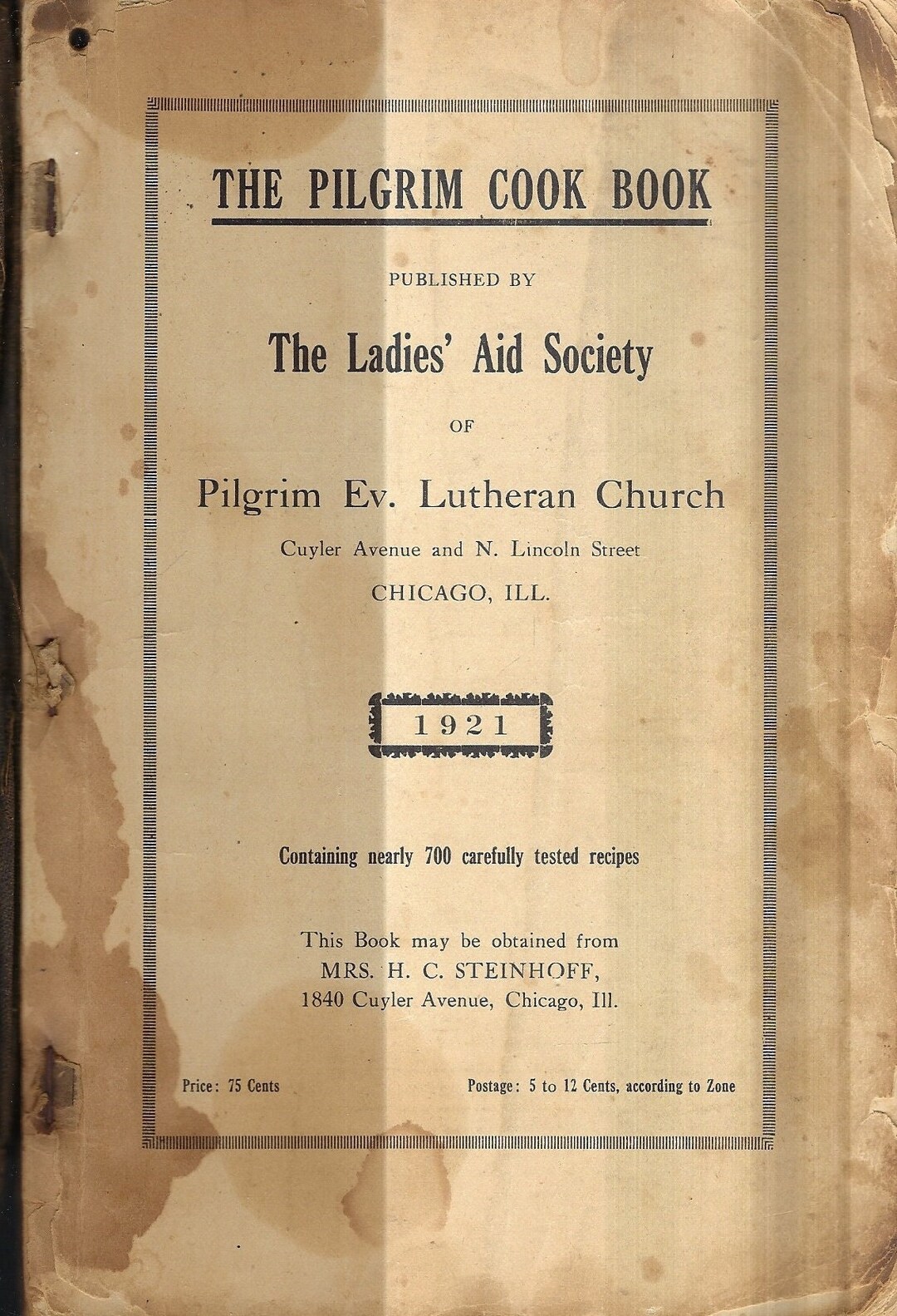 Chicago Illinois ANTIQUE 1921 Pilgrim Evangelical Lutheran Church ...