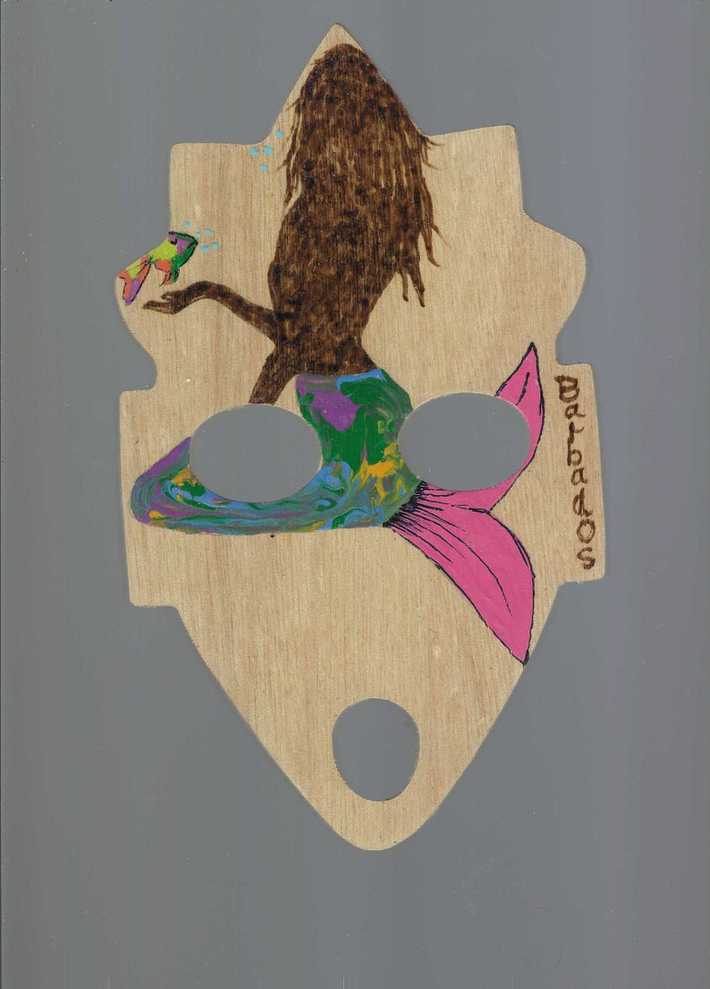 Barbados Wooden Mask Mermaid Hand Painted & Etched Signed by Bajan ...