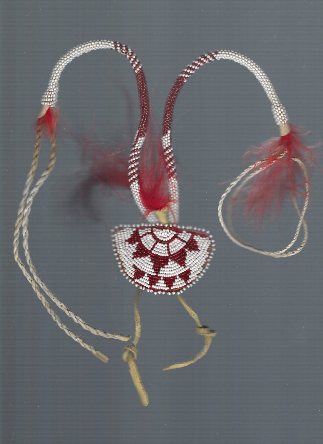 South Dakota Antique Sioux Indian Beaded Necklace Red White With ...