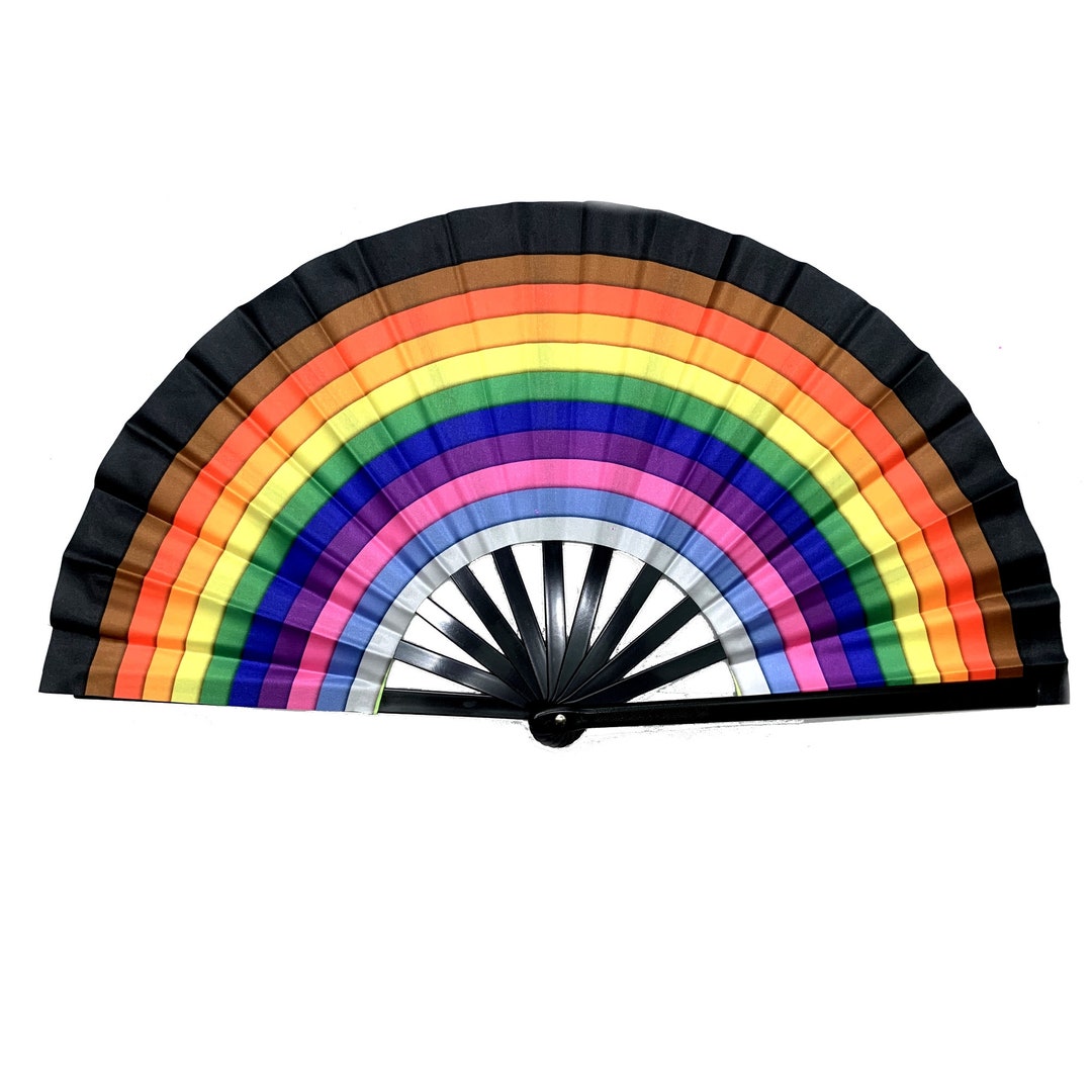 Rainbow Pride Fan Festival Large Hand Fan Fluorescent UV Reactive Fans ...