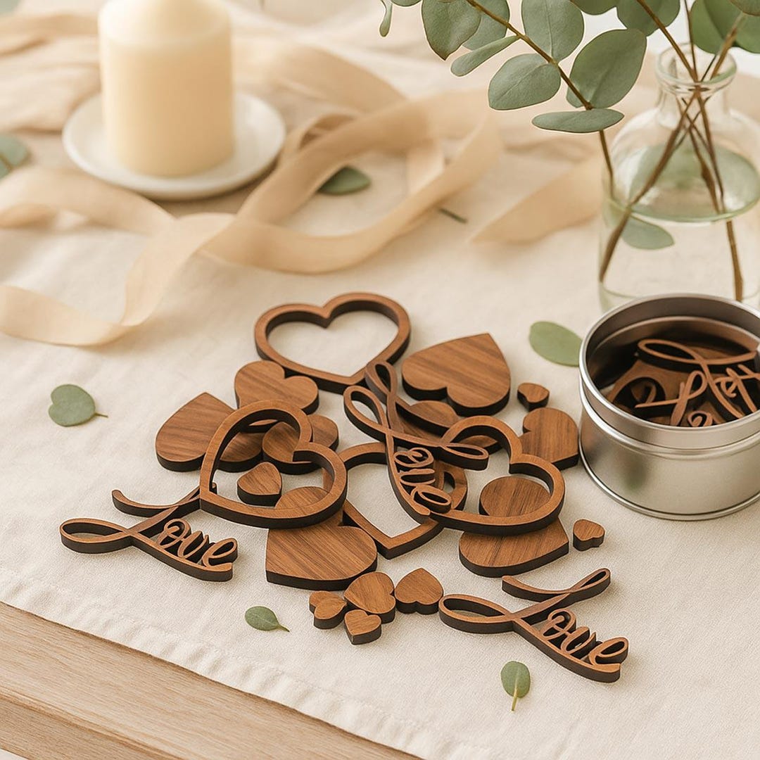 Wooden "love" Scatter Decoration With Hearts – Table Decoration for ...