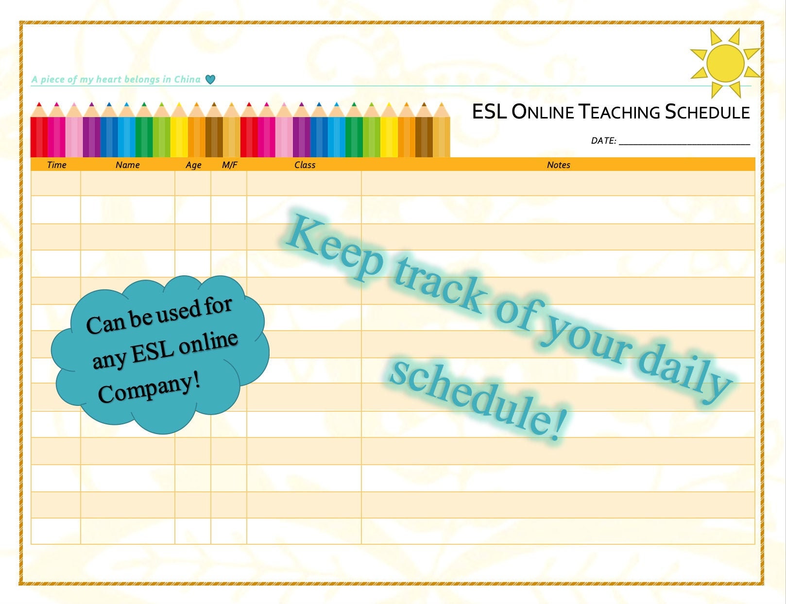 ESL Online Teaching Daily Class Schedule | Etsy