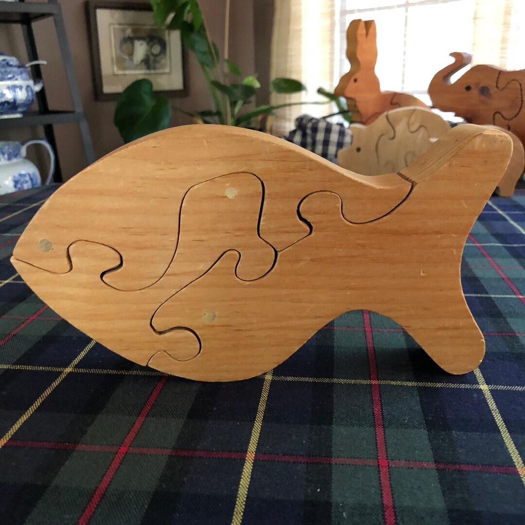 Vintage Wooden Fish Puzzle for Toddlers. 3-piece Wooden Puzzle. 1970s ...