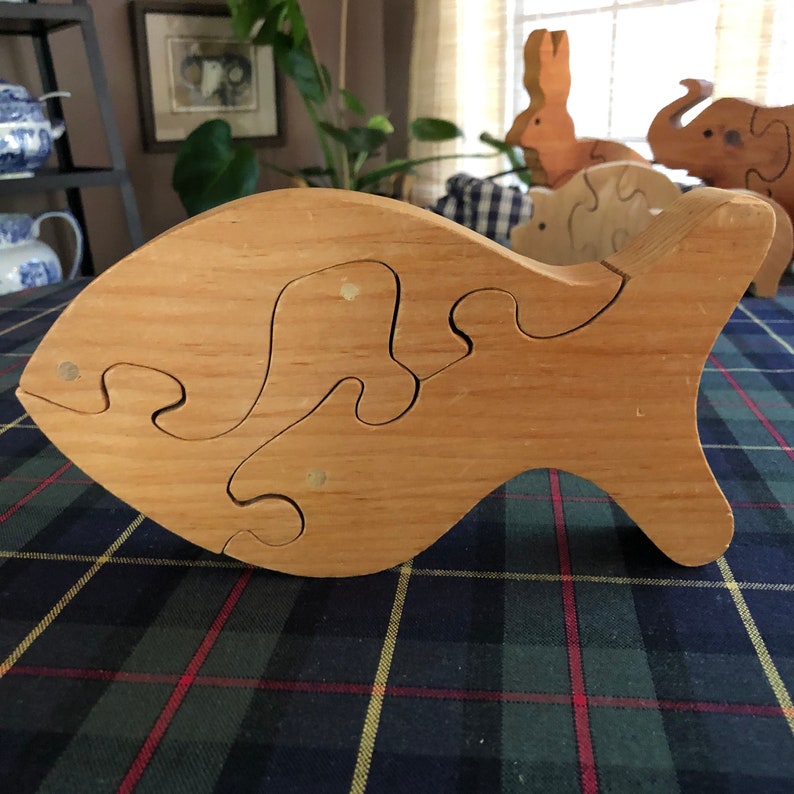 Vintage Wooden Fish Puzzle for Toddlers. 3-piece Wooden Puzzle. 1970s ...