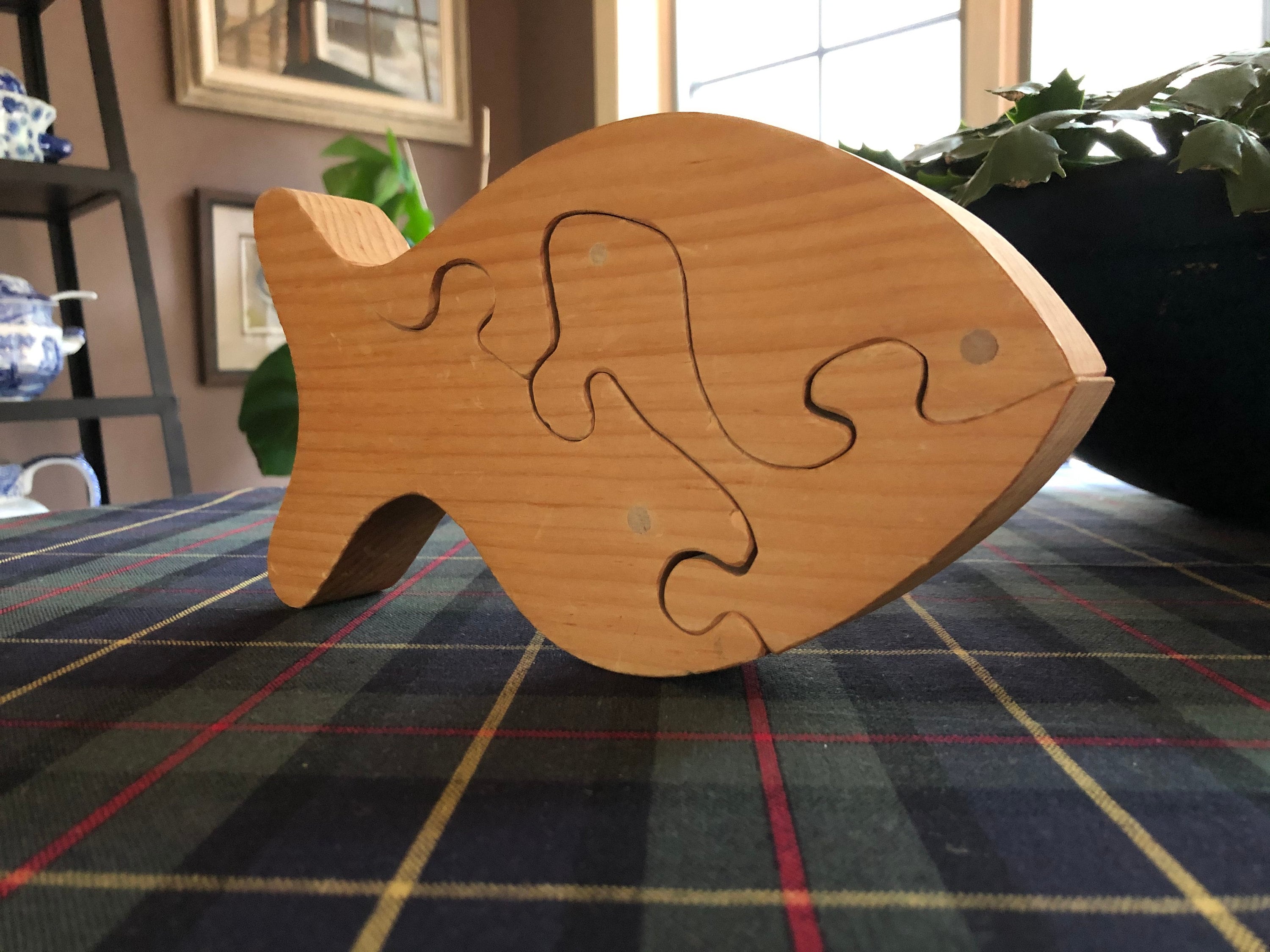 Vintage Wooden Fish Puzzle for Toddlers. 3-piece Wooden Puzzle. 1970s ...