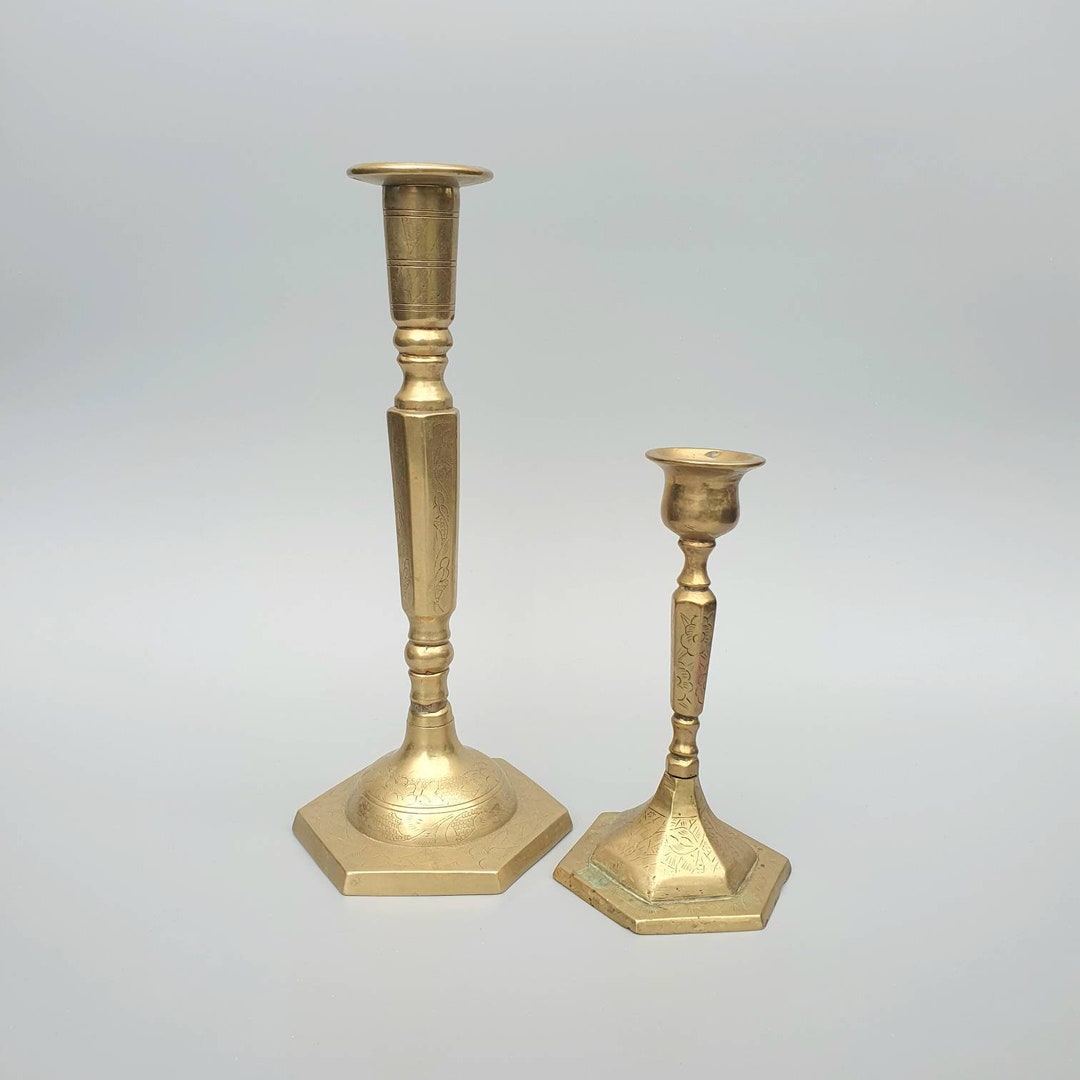 Vintage Brass Candlesticks Indian Eastern Style - Etsy