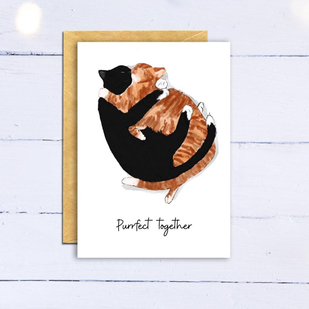 Beautiful Cat Anniversary Card. 'purrfect Together'. Cat Wedding Card ...
