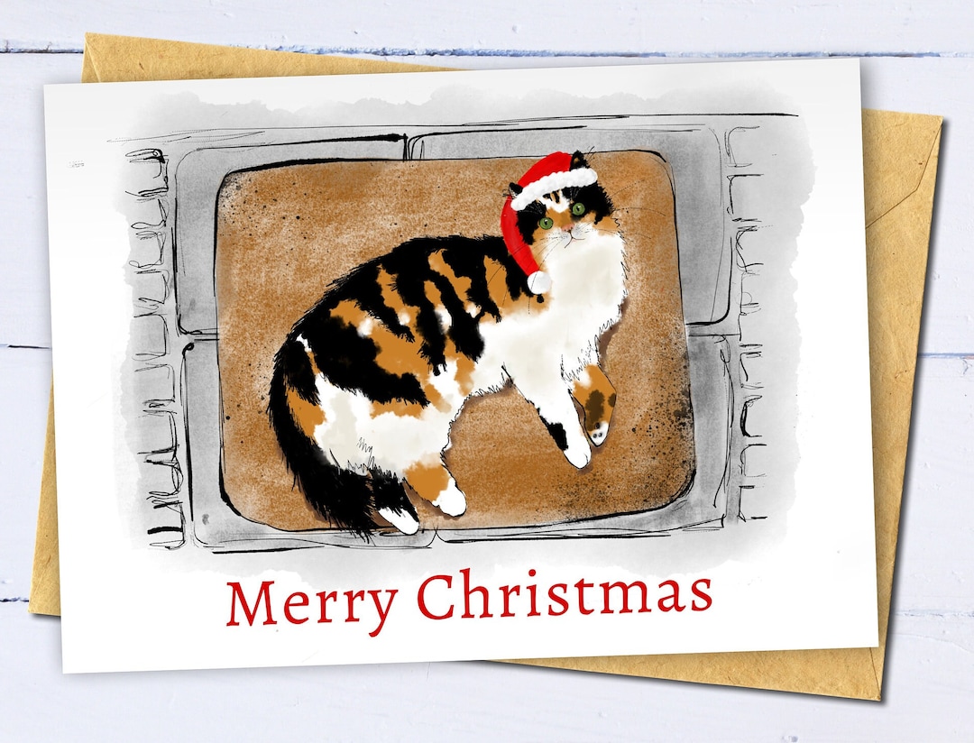 Cat Christmas Card. Calico Cat Christmas Card. Cat Lover Card. Cat ...