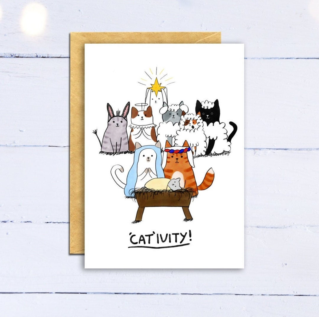 Cute and Funny Cat Christmas Card. 'cat'tivity Nativity Scene Cat Owner ...