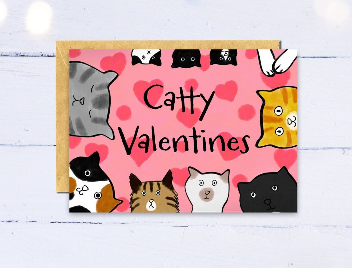 Cat Valentines Day Card Featuring a Group of Cute Cats Wishing You a ...