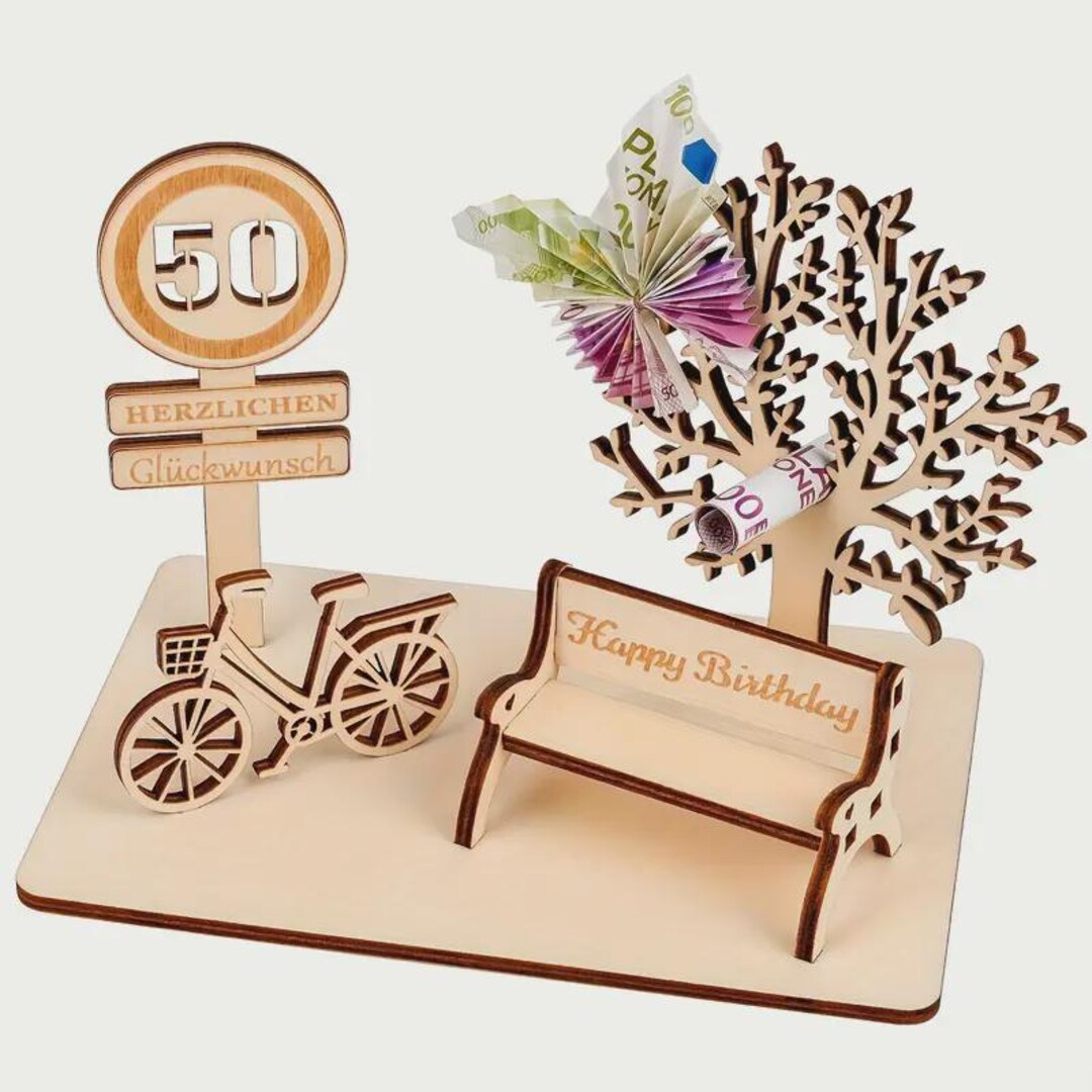 Personalized Money Gift for the 50th Birthday Made of Wood Bicycle ...