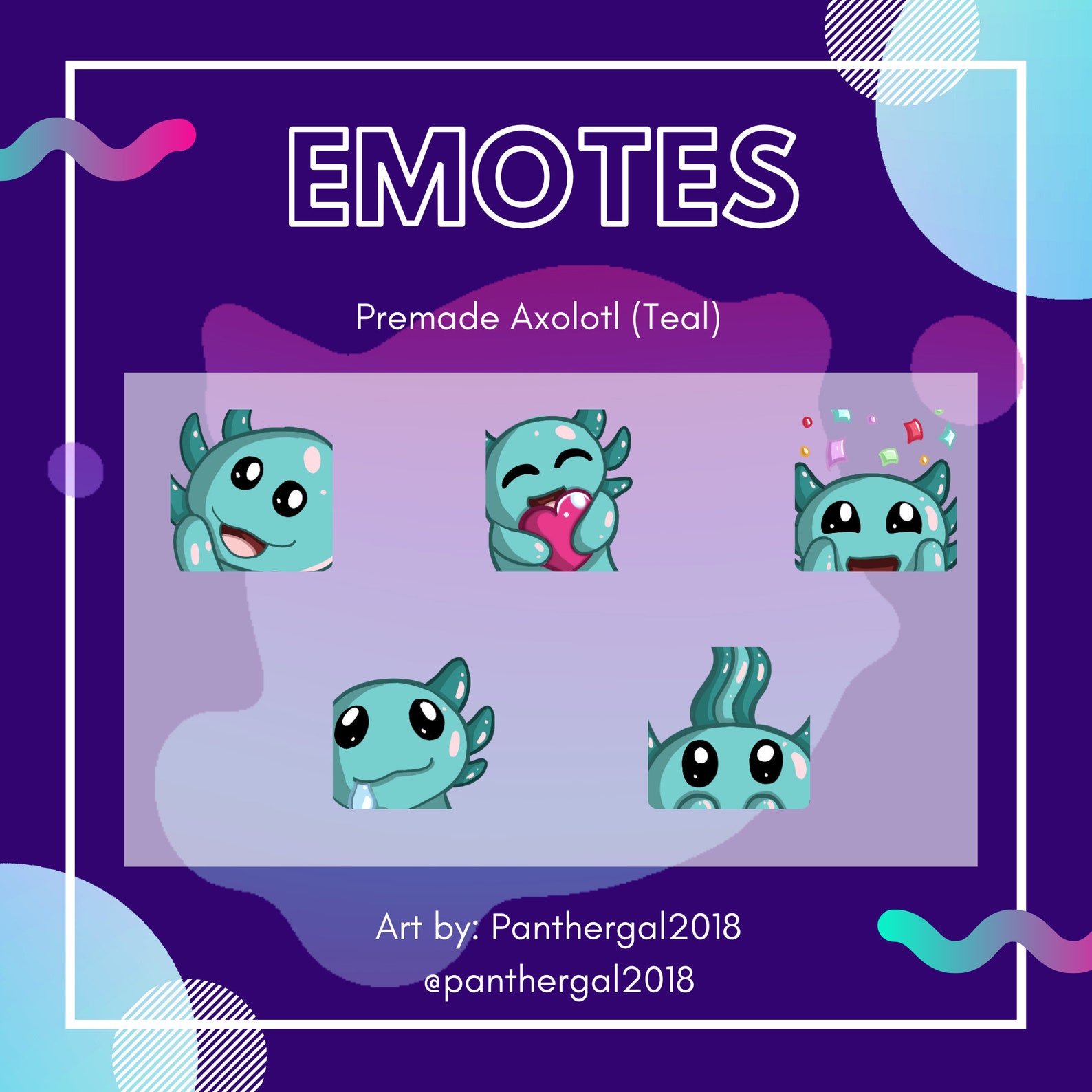 Teal Axolotl Premade Twitch Emotes | Youtube | Discord | Premade Twitch ...