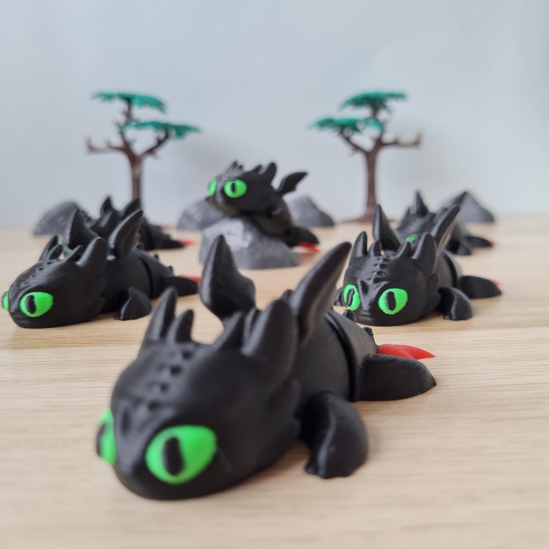 Toothless-inspired Articulated Black Dragon Toy 3D Printed Fidget ...