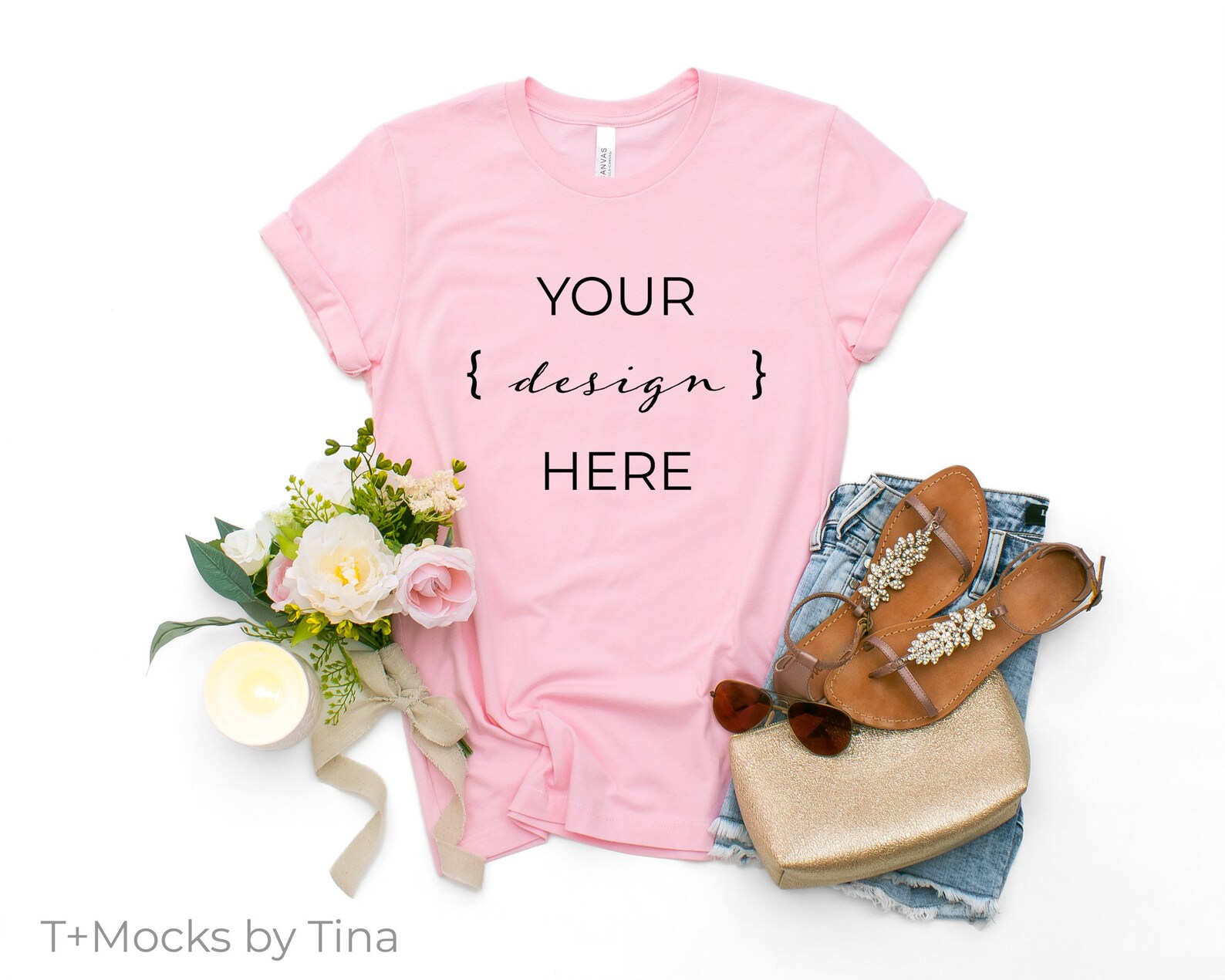 Pink T-shirt Mock up | Pink Bella Canvas 3001 | Feminine Spring Tee ...
