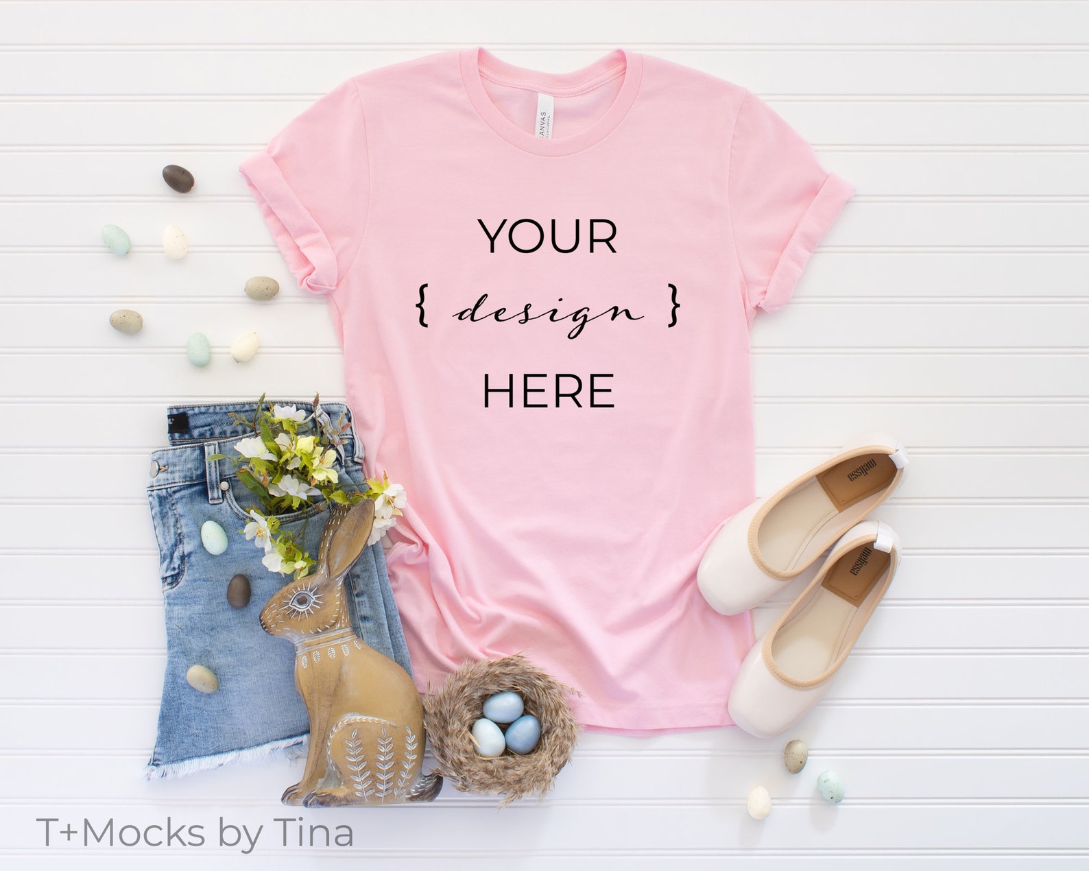 Pink T-shirt Mockup Bella Canvas Pink Easter Style Mock Easter Tee ...