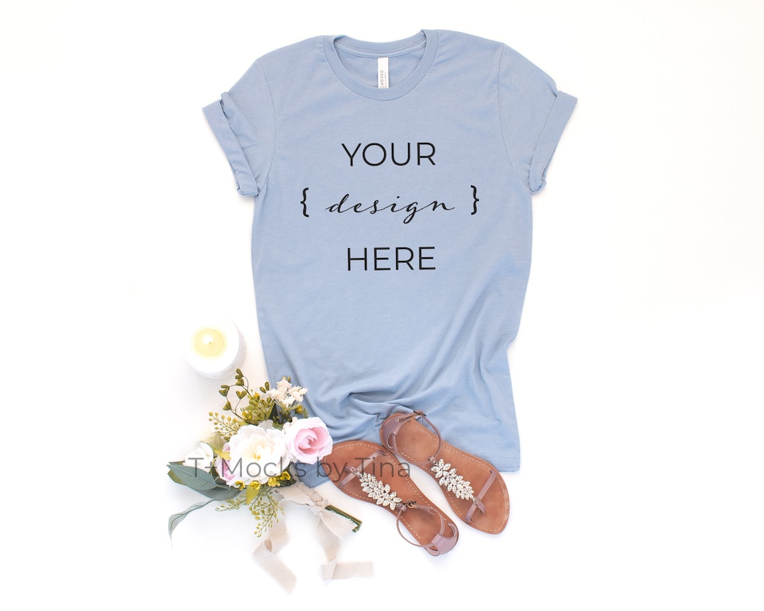 Heather Blue T-shirt Mock up | Bella Canvas Feminine Spring Style Tee ...