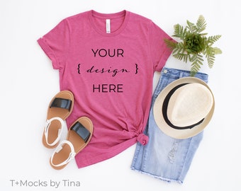 Heather Marmalade T-shirt Mockup Bella Canvas 3001 Flat Lay Tshirt ...