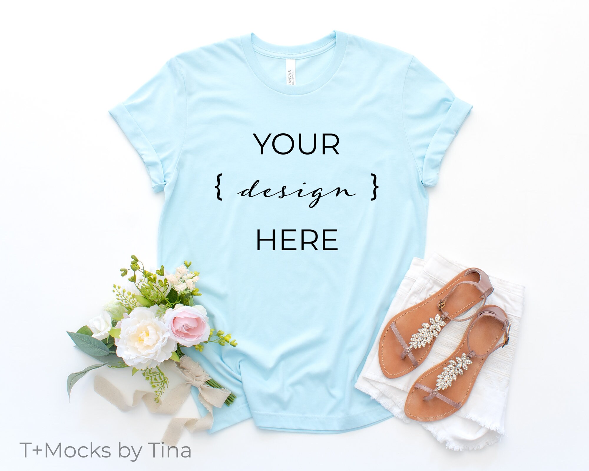 Heather Ice Blue T-shirt Mock up Bella Canvas Feminine | Etsy