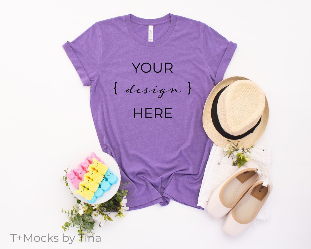 Purple T-shirt Mockup Template Bella Canvas Easter Peep Style Tee Mock ...