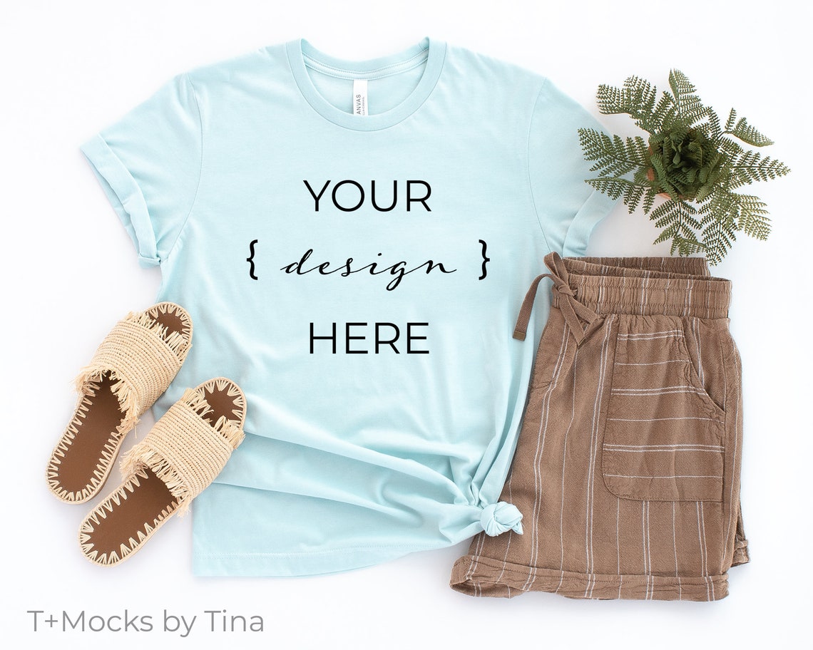 Heather Ice Blue T-shirt Mockup | Bella Canvas 3001 Mockup | Boho ...