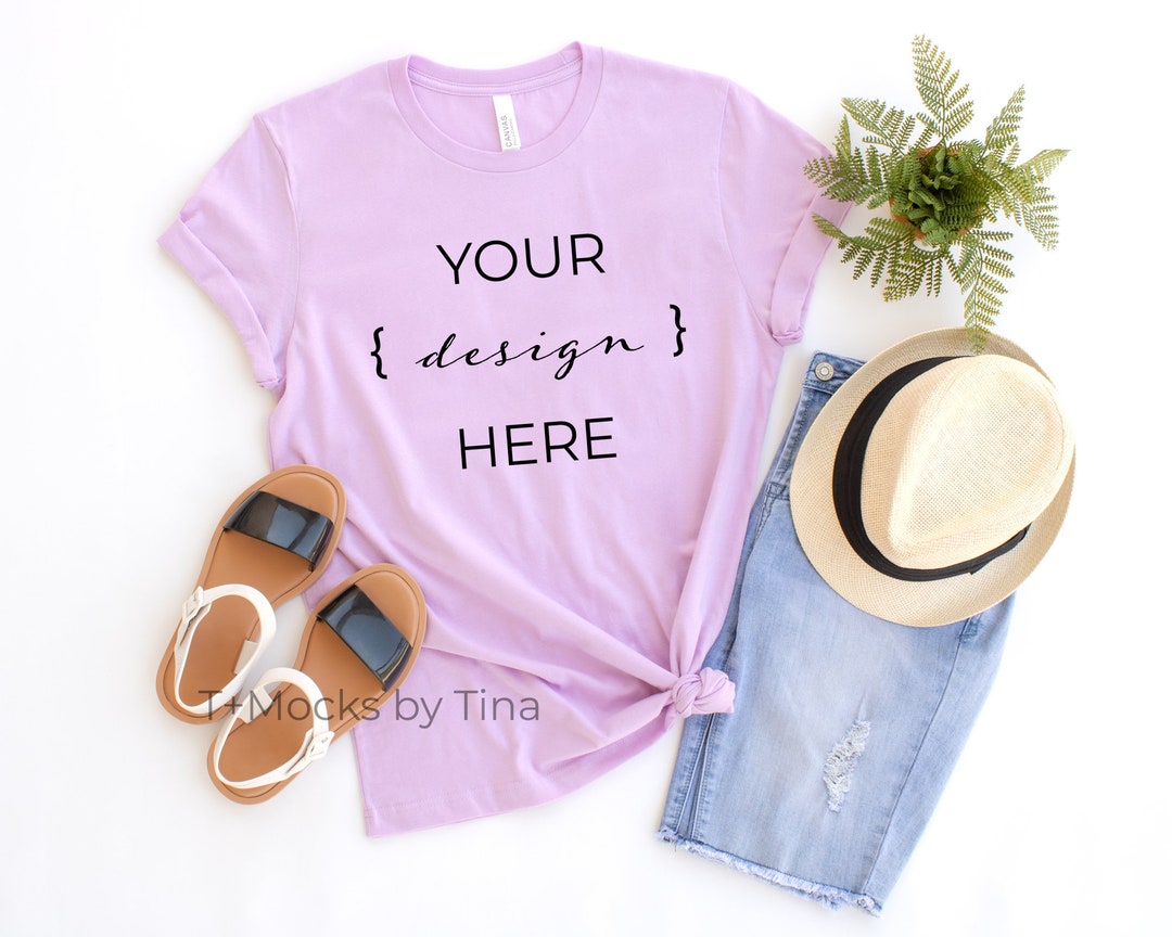 Bella Canvas Lilac T-shirt Mock up 3001 T-shirt Flat Lay Mockup Summer ...