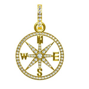 14k Solid Gold Compass Black Onyx Diamond Charm Pendant, Beautiful ...