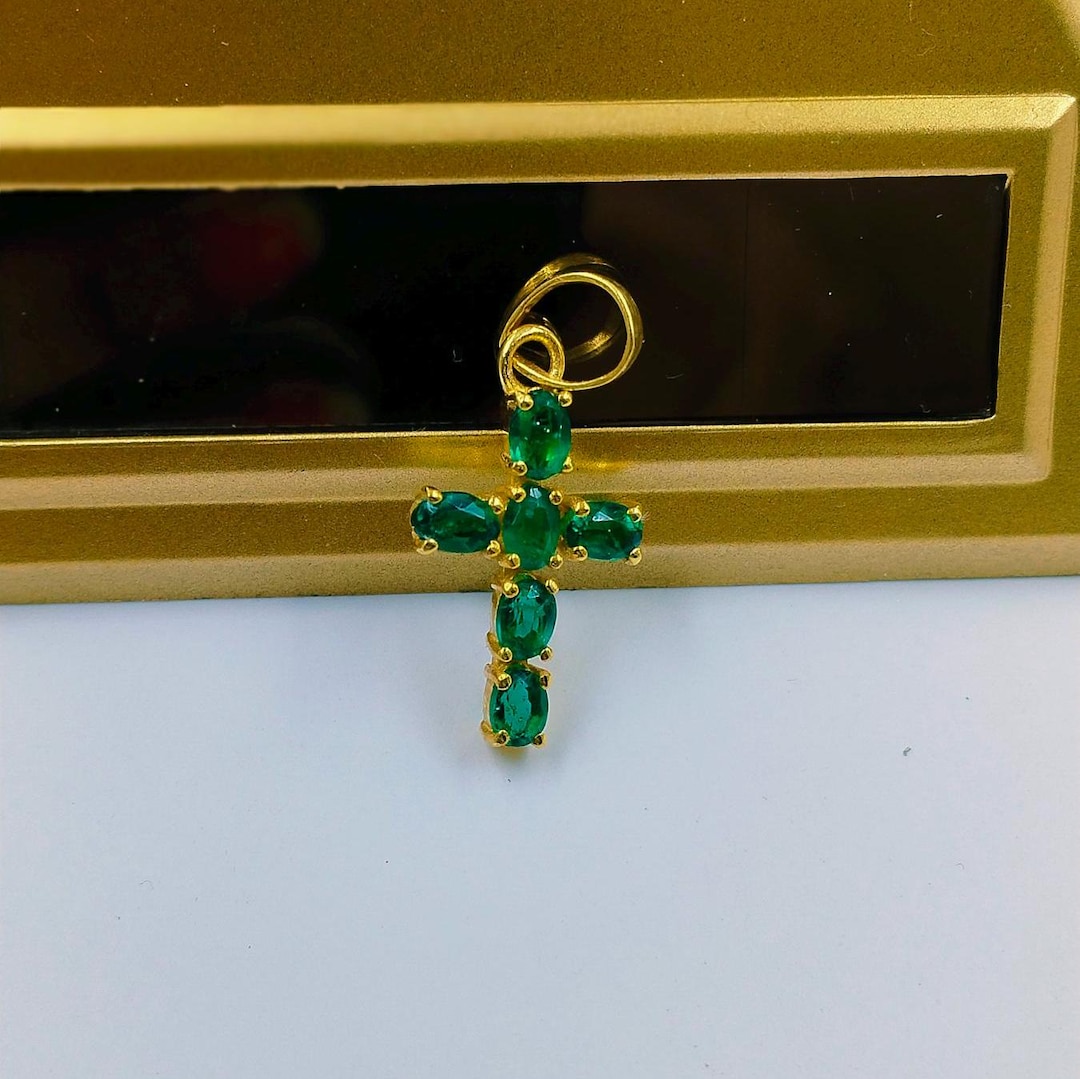 Emerald Cross Pendant, 14k Gold Fill, Sterling Silver Charm - Etsy