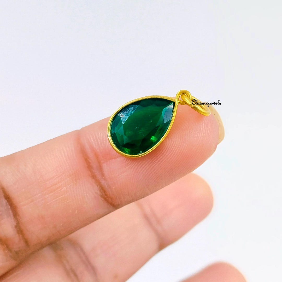 Emerald Charm, 18k Solid Gold Charm, Green Emerald Charm, Gold Charm ...