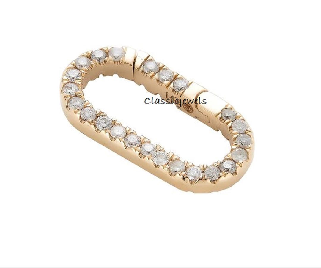 14k Solid Gold Oval Double Sided Diamond Enhancer Lock Clasp, Beautiful ...