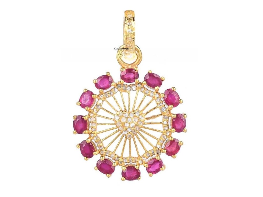 Ruby Necklace / 14k Gold Ruby and Diamond Ballerina Disc Medallion ...