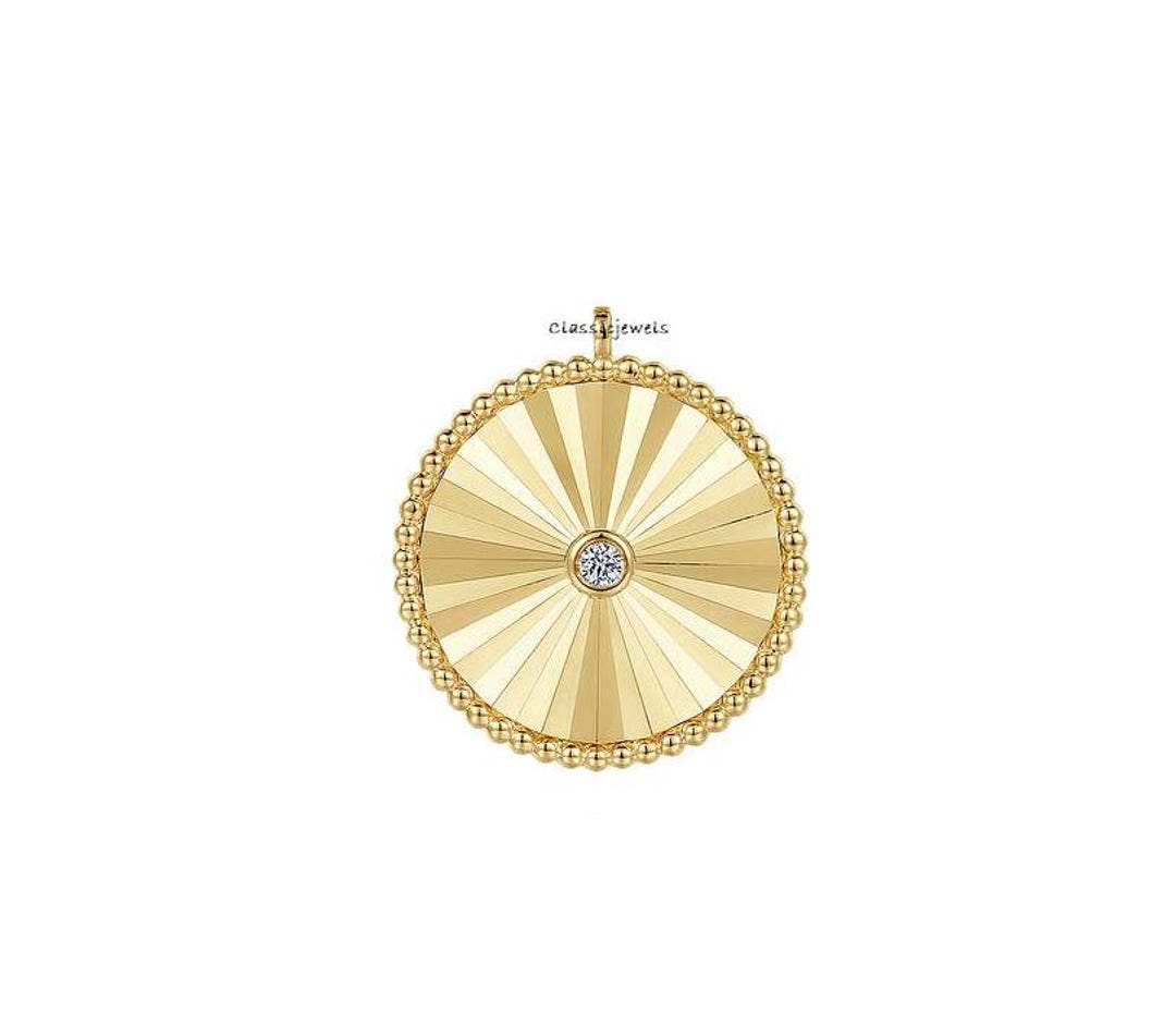14k Solid Gold Beautiful Disc Diamond Charm Pendant, Designer 14k Solid ...