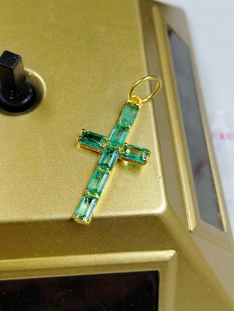 Emerald Cross Pendant, 925 Silver, Handmade Gemstone Charm - Etsy