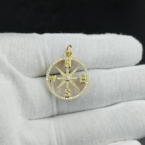 14k Solid Gold Compass Black Onyx Diamond Charm Pendant, Beautiful ...