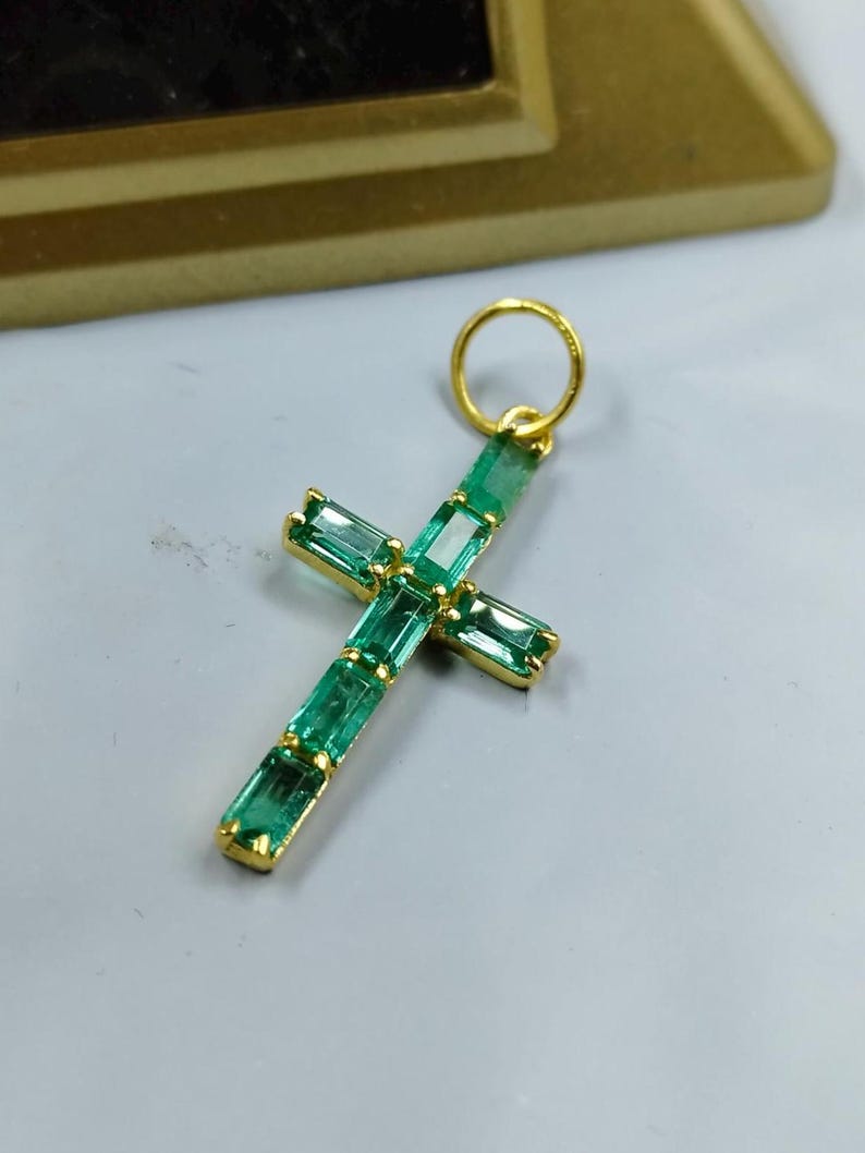 Emerald Cross Pendant, 925 Silver, Handmade Gemstone Charm - Etsy