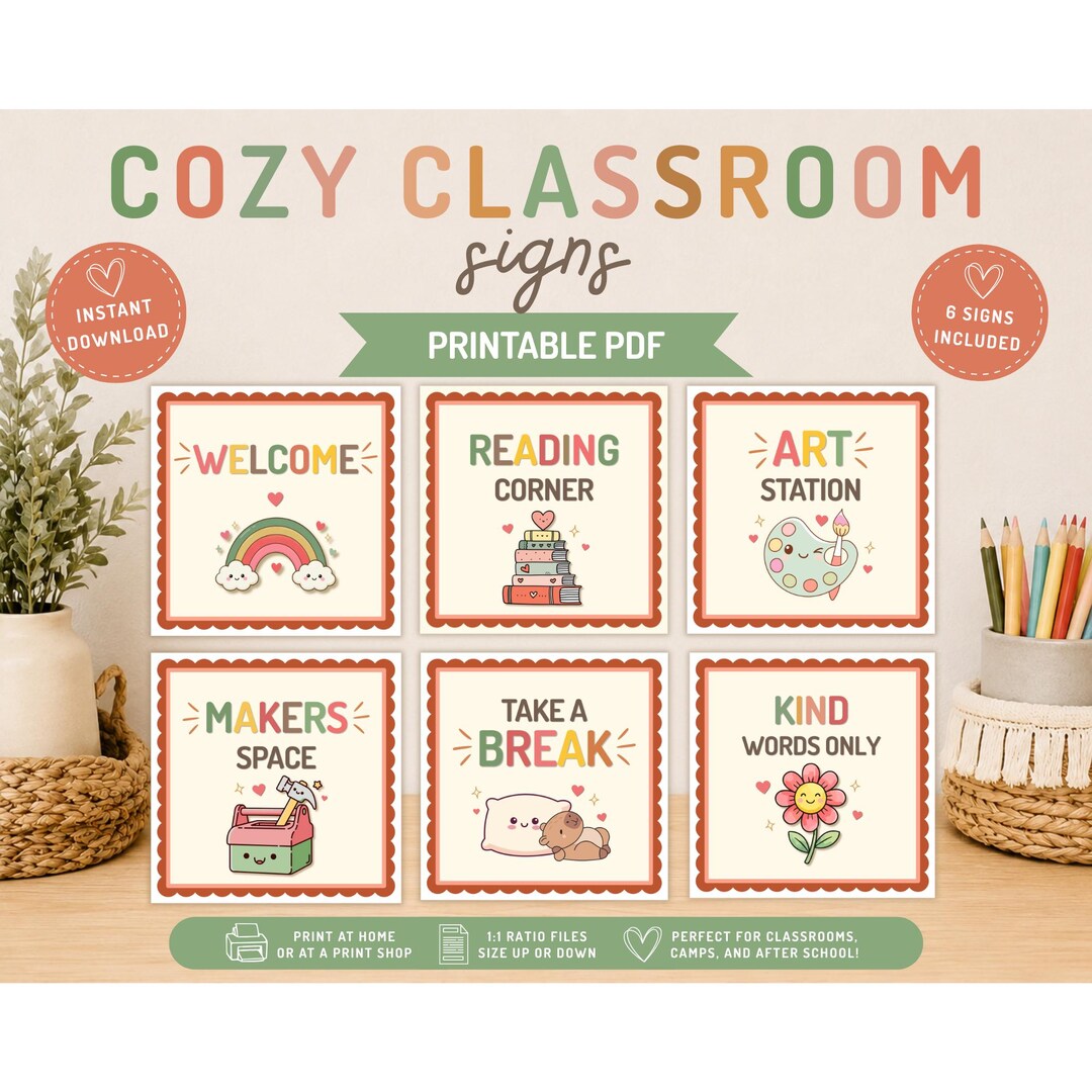 Cozy Classroom Signs Bundle | Neutral Boho Teacher Decor (digital ...