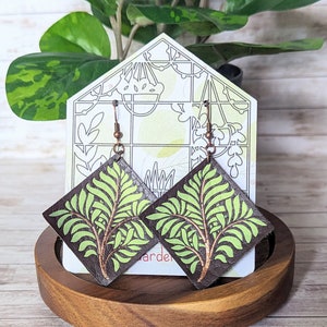 Square Plant Faux Leather Earrings, Plants and Trees, Copper Branch ...