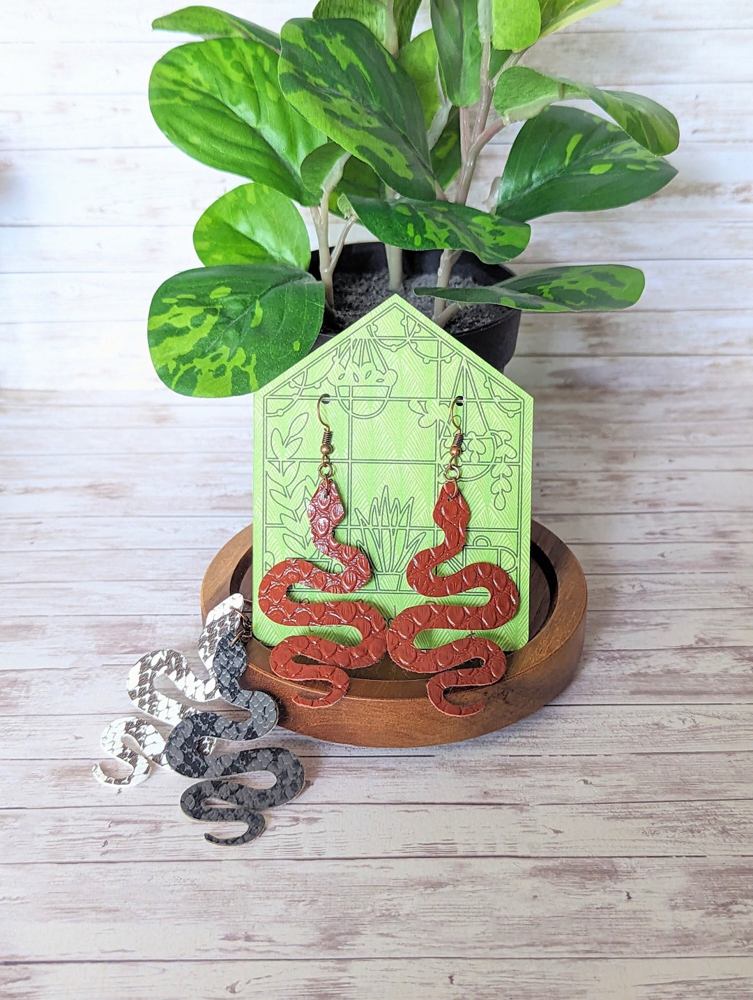 Large Faux Leather Snake Earrings, Textured Leather Snake, Large Reptile Earrings, Big Snakes ...