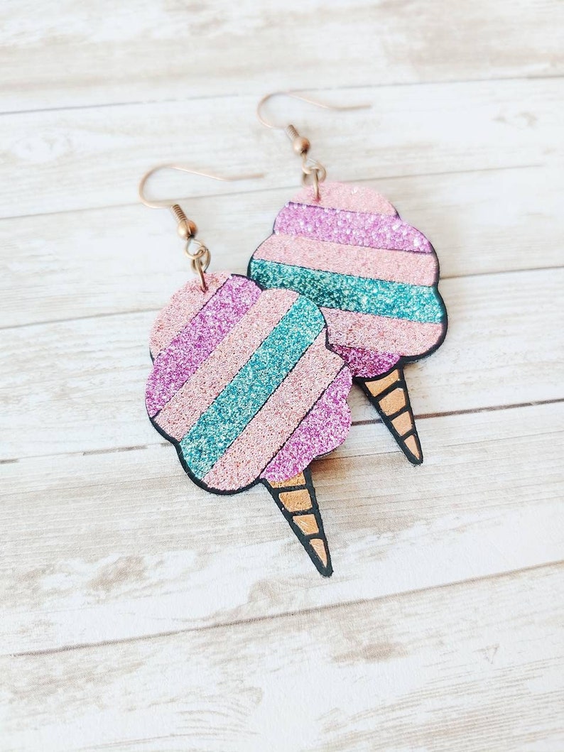 Faux Leather Cotton Candy Earrings, Fair Treat, Sparkly Cotton Candy ...
