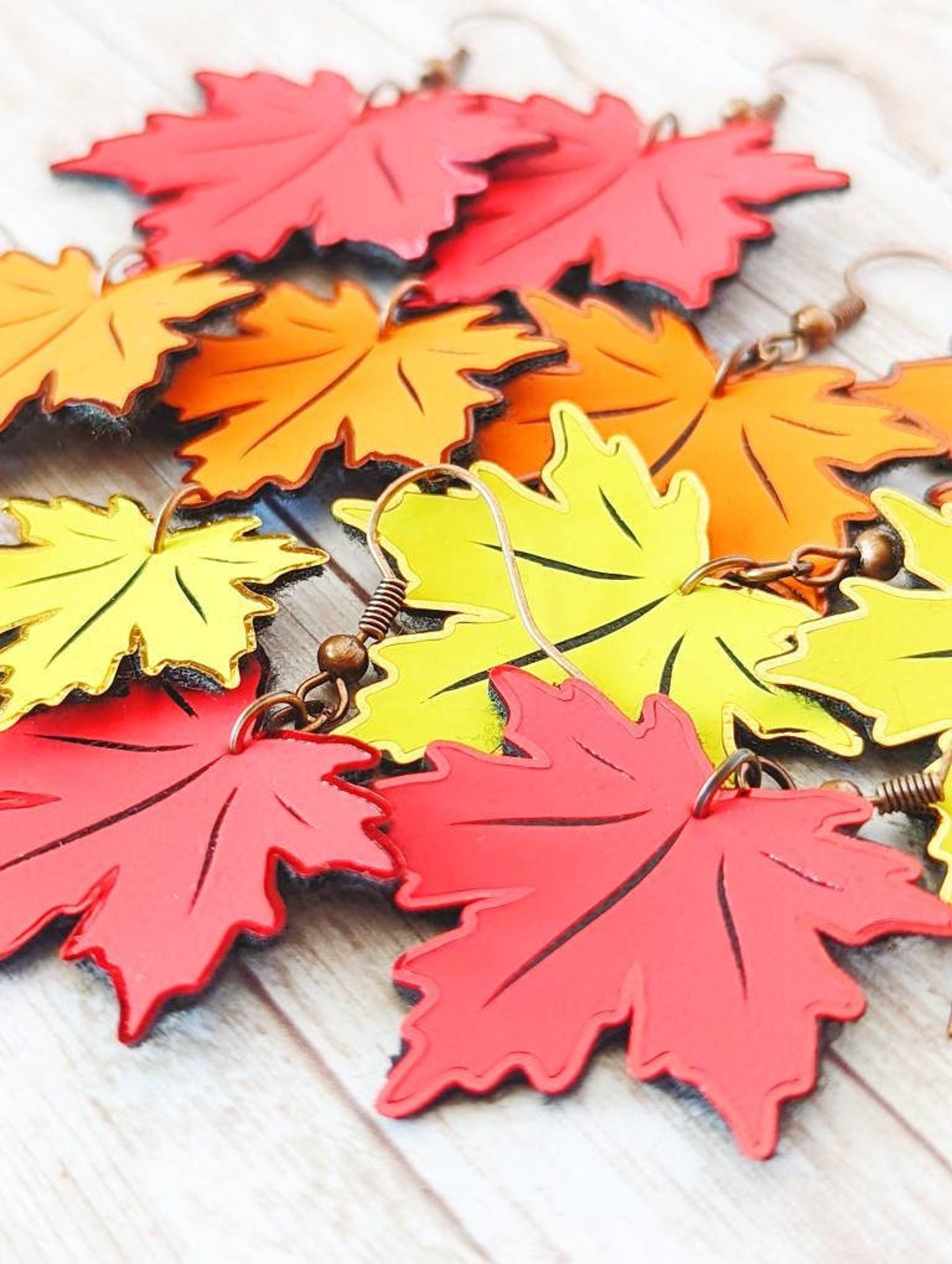 Faux Leather Maple Leaf Earrings, Long Fall Dangle, Fall Colored Leaves ...