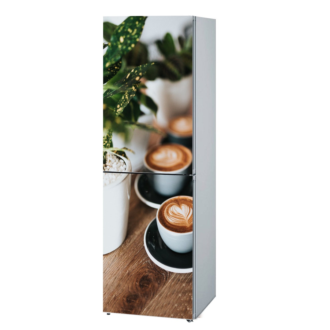 Refrigerator Vinyl Sticker Design Coffee Cup Fridge Decor - Home ...