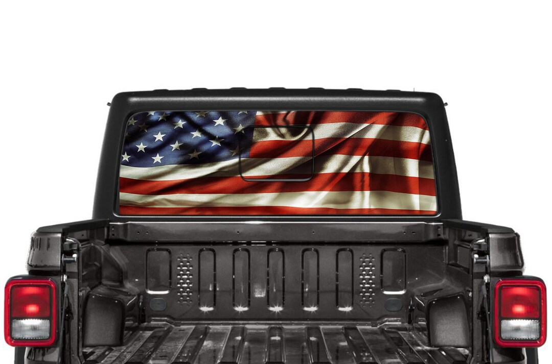 American US Flag Rear Window Perforated Decal Sticker Flag Wavy ...