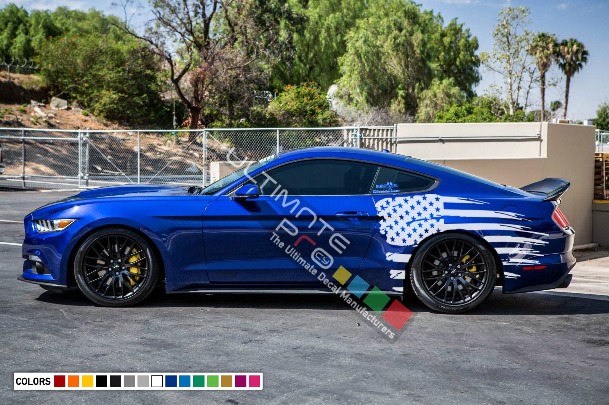 2x Decal Compatible With Ford Mustang Side Fender US Flag Wrap Decal ...