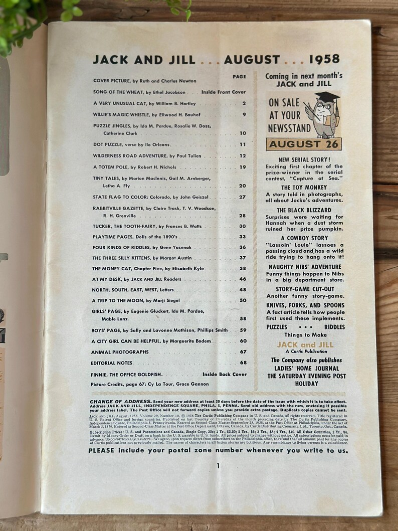 Vintage Jack and Jill Magazine August 1958 the Better Magazine Curtis ...