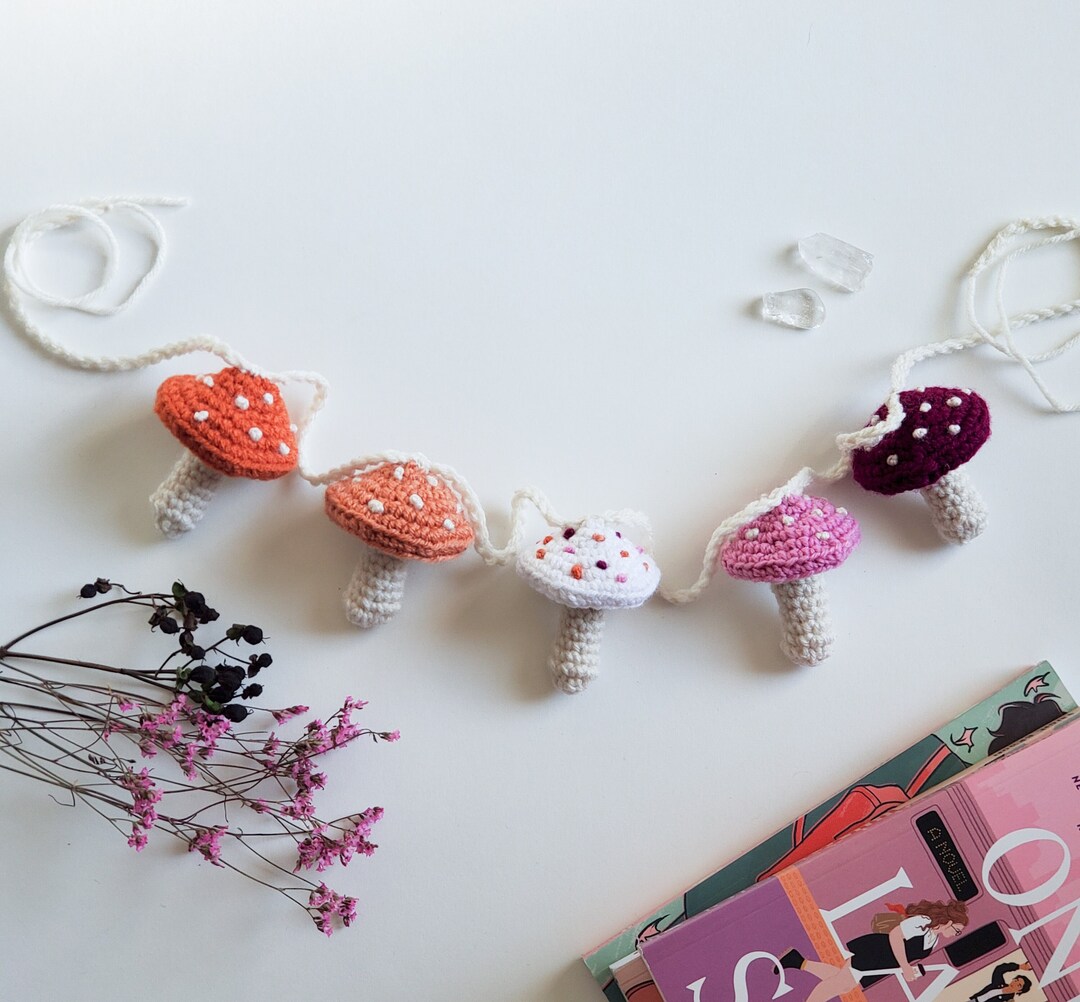 Crochet Lesbian Pride Mushroom Garland - Crochet Pride Decor - Handmade ...