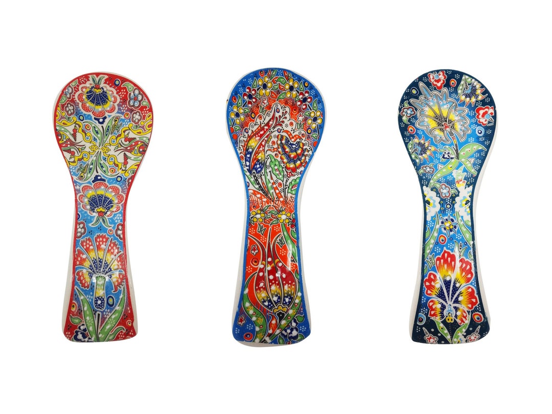 Turkish Spoon Rest Anatolian Ottoman Flowered Colorful Handmade Ceramic ...