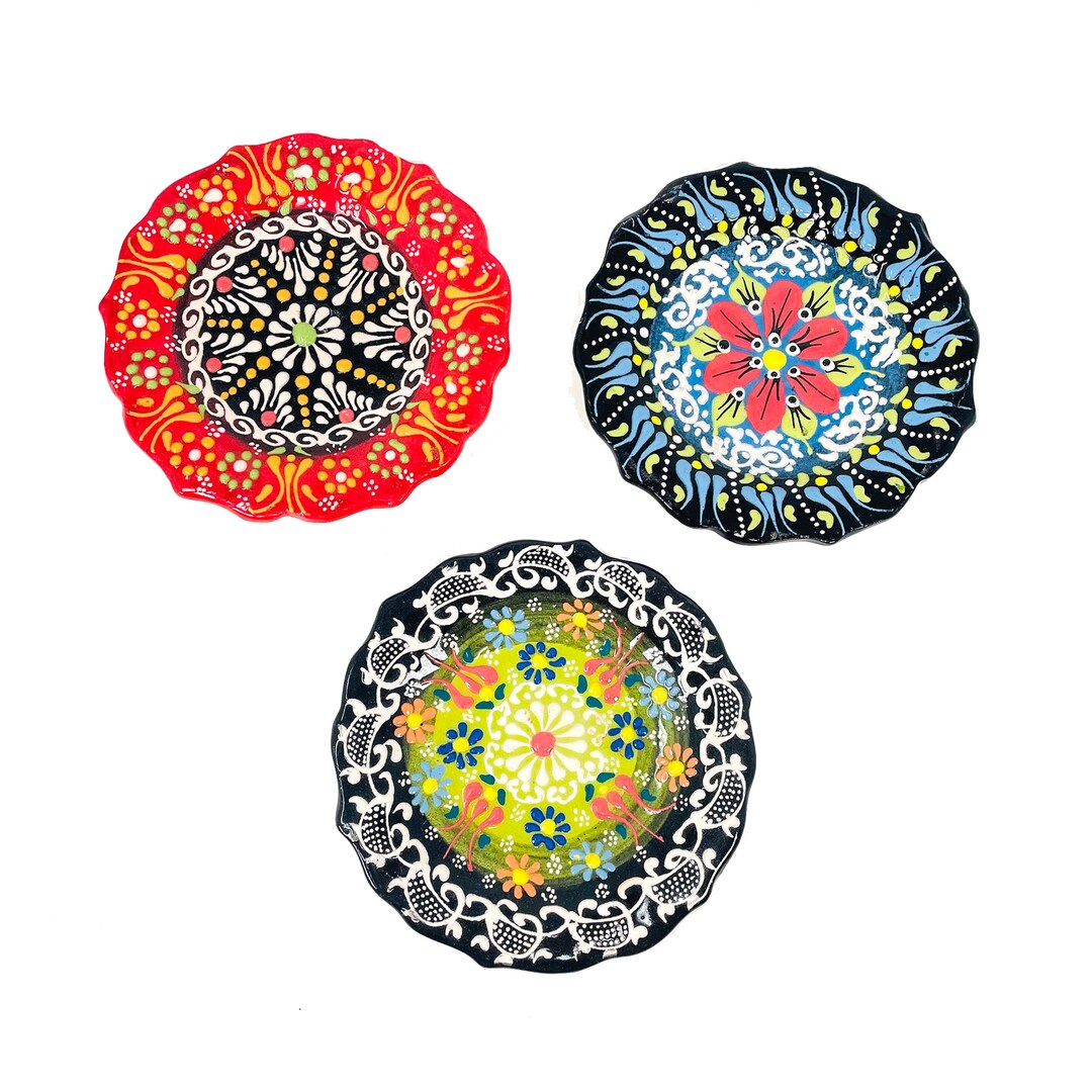 6" Turkish Handmade Hand Painted Ceramic Plate Floral Pattern Plate 3 ...