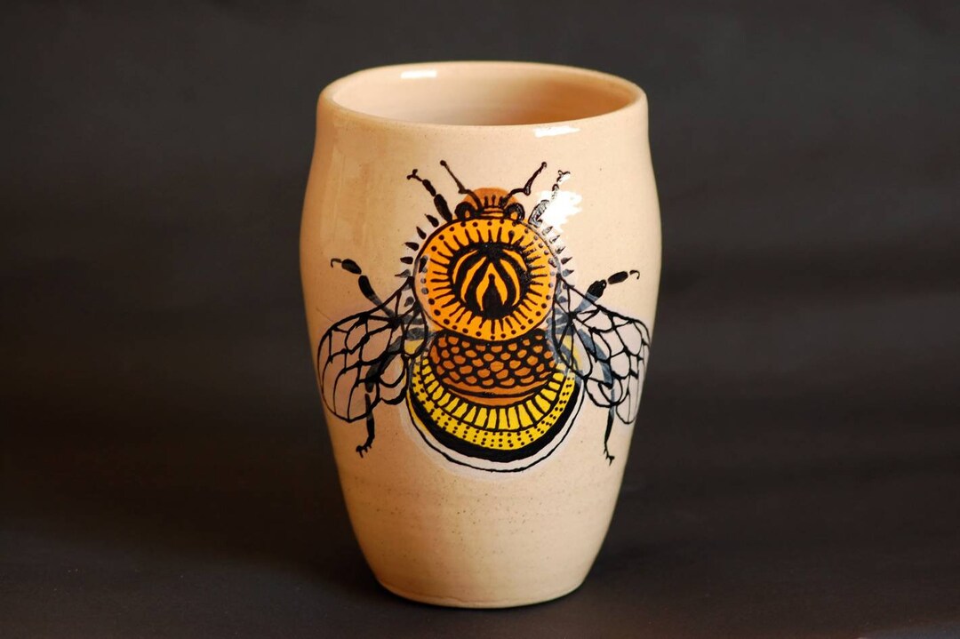 Ceramic Vase, Hand-painted Bee and Bumblebee Design, Pottery Handmade ...