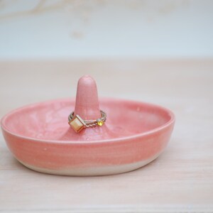 Ceramic Ring Dish With Indian Folk Stamp Design With a Coral Glaze on ...